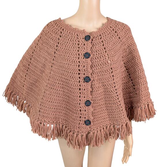 American Vintage | Sweaters | Vintage Hand Knit Dusty Rose Taupe Tassel ...